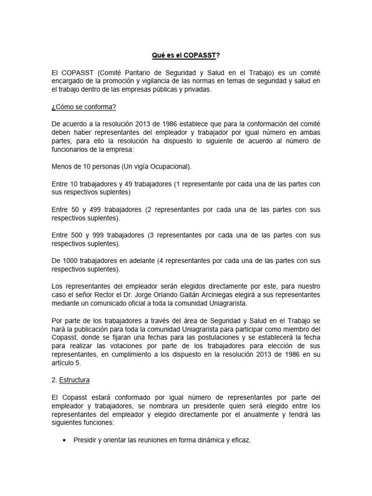 Guía sobre el COPASST y su función | PDF | Seguridad y salud ...