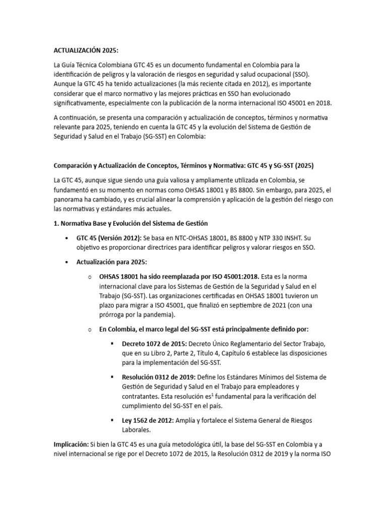 Actualización GTC 45 para 2025 en SSO | PDF
