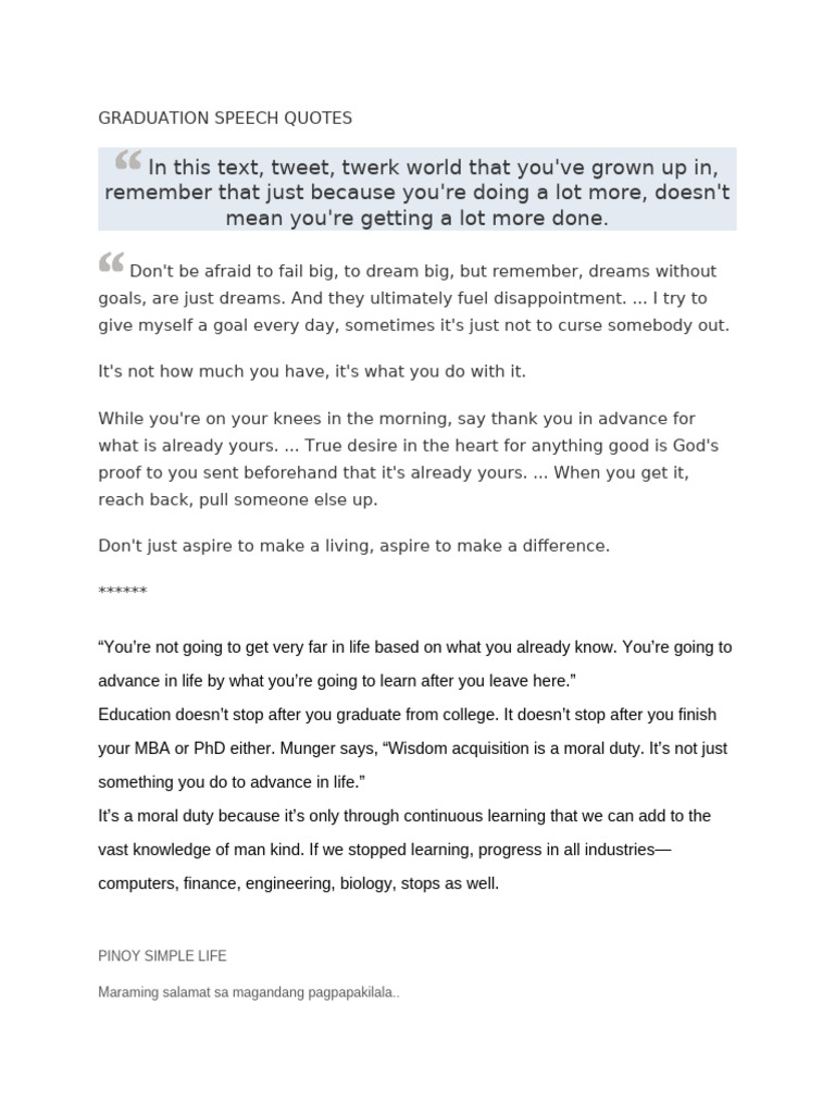 Graduation Speech Excerpts | PDF
