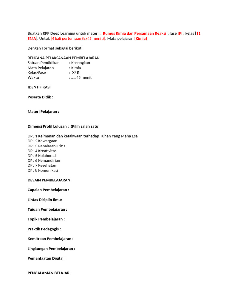 Promp RPP Deep Learning AI Lengkap Cepat | PDF