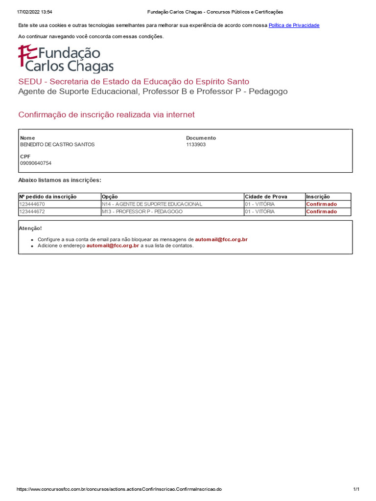 Fundação Carlos Chagas - Concursos Públicos e Certificações | PDF