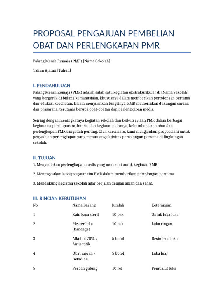 Proposal Pembelian Obat PMR Sekolah | PDF