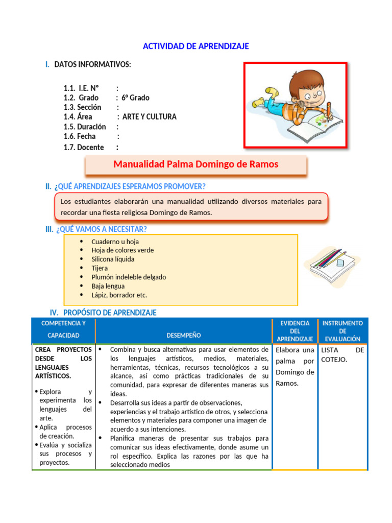 D5 A3 SESION Manualidad Palma Domingo de Ramos | PDF | Aprendizaje