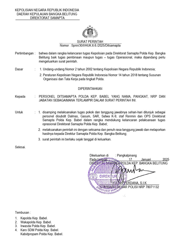 Sprin Mutasi Internal Personel Ditsamapta 2025 | PDF