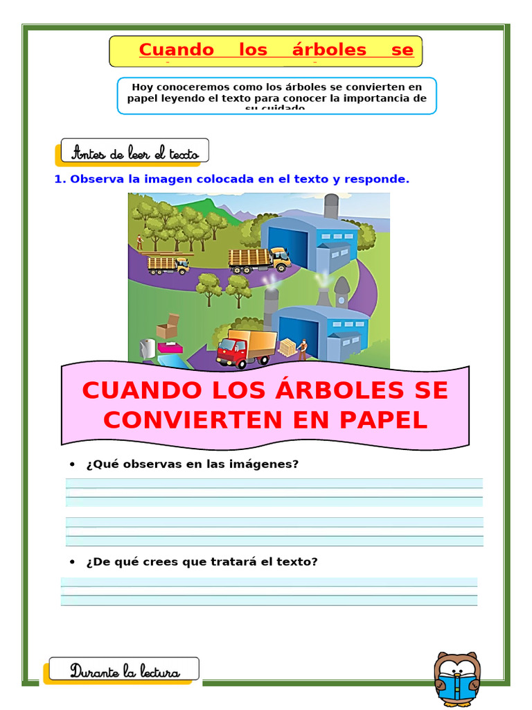 U3 s4 Ficha d4 Plan Lector Cuando Los Arboles Se Convierten en Papel ...