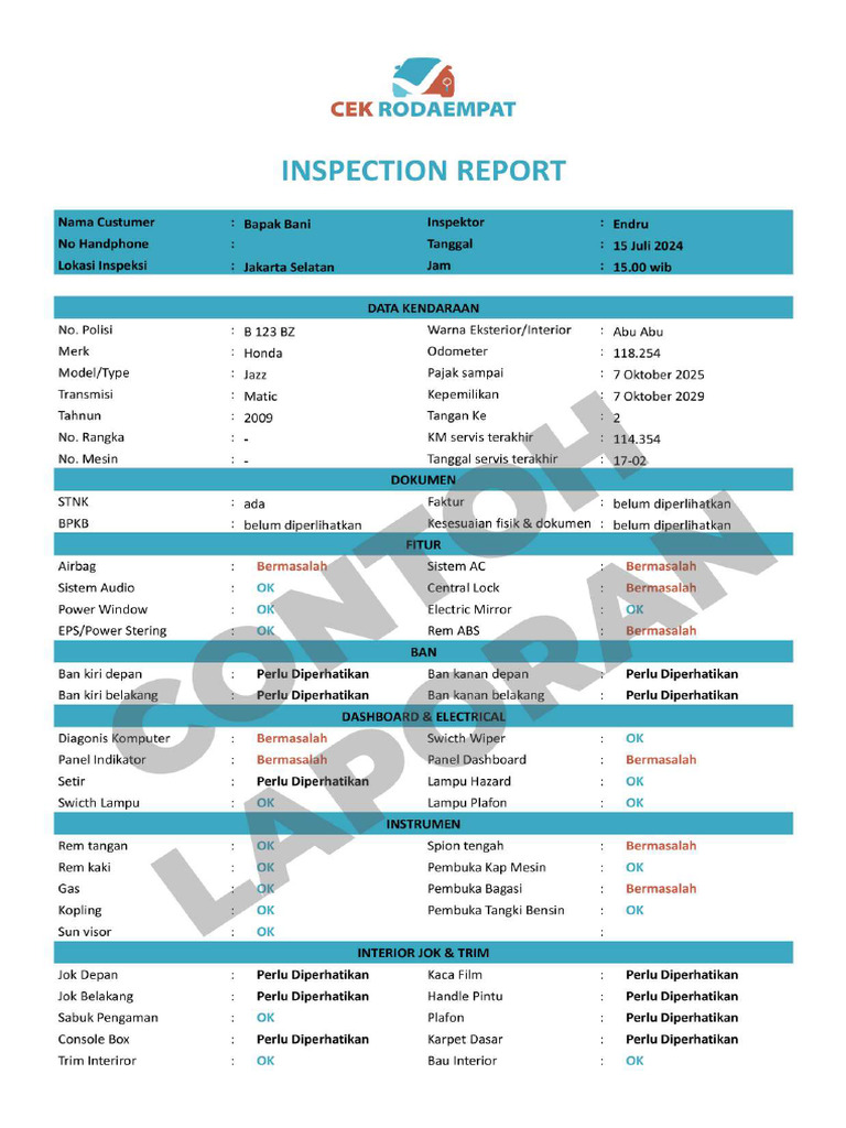Contoh Report Cek Rodaempat | PDF