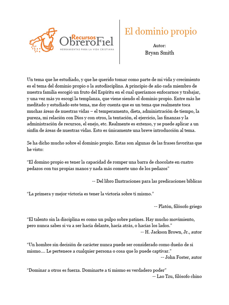 Dominio Propio: Clave para la Vida Fructífera | PDF | Pecado | Fruto ...