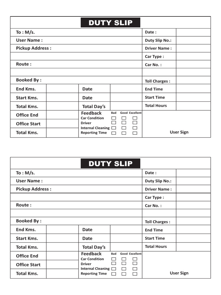 Driver Duty Slip Format | PDF
