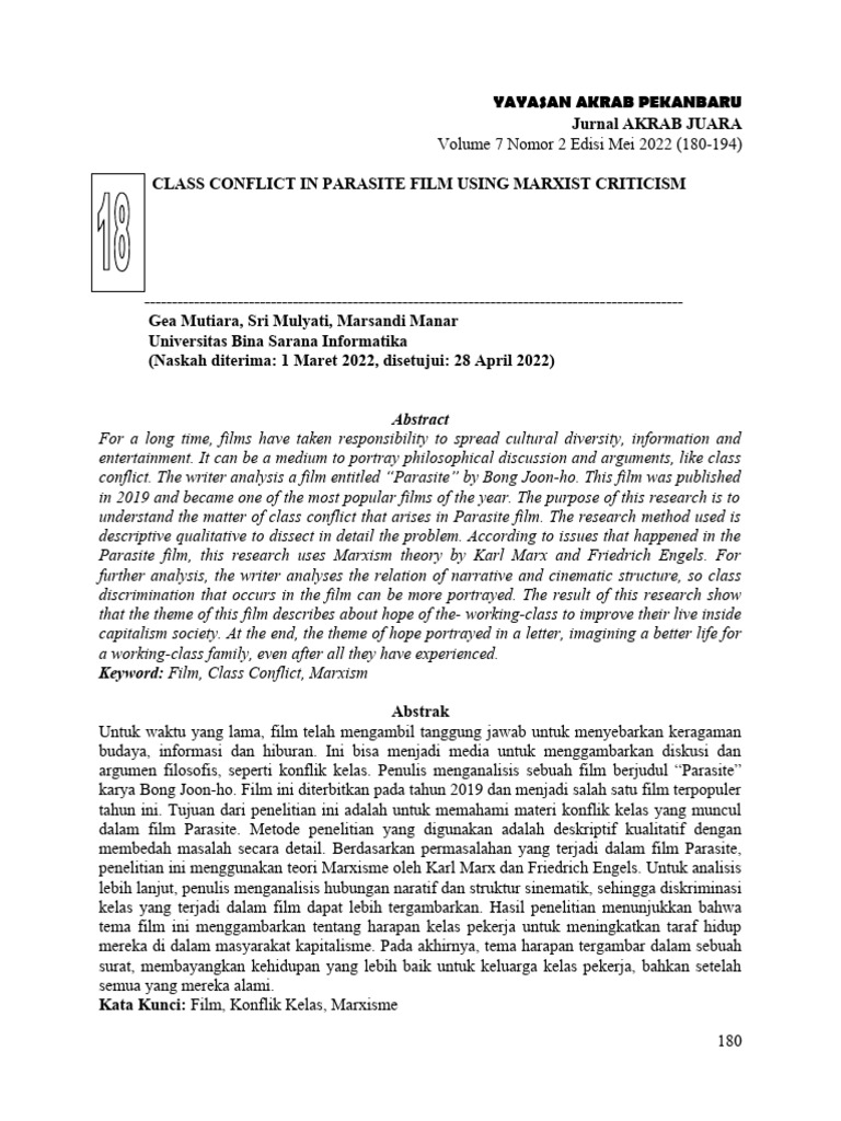 Class Conflict in Parasite: A Marxist Analysis | PDF | Marxism | Karl Marx