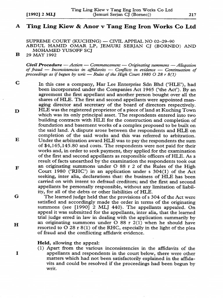 TING LING KIEW & ANOR V TANG ENG IRON WORKS CO LTD | PDF