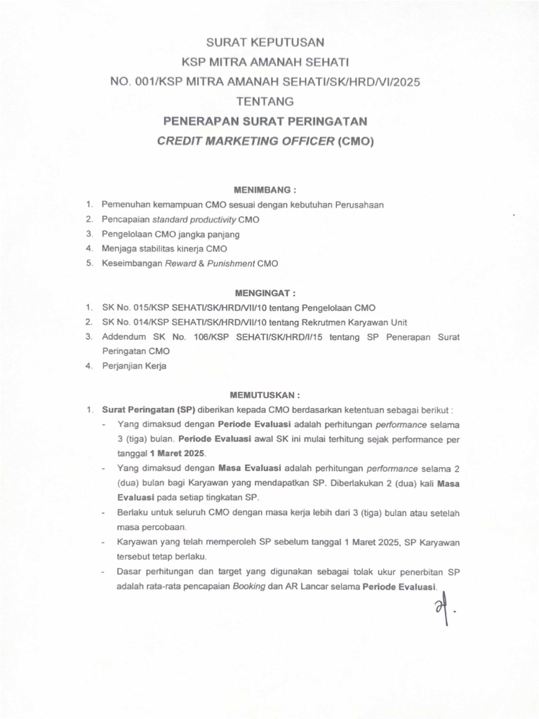 Surat Keputusan SP Performance CMO v.1.1 | PDF