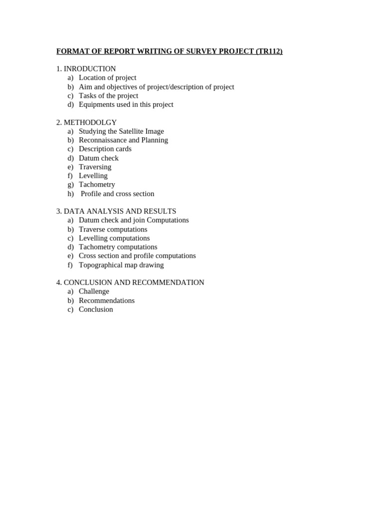 Survey Project Report Format | PDF