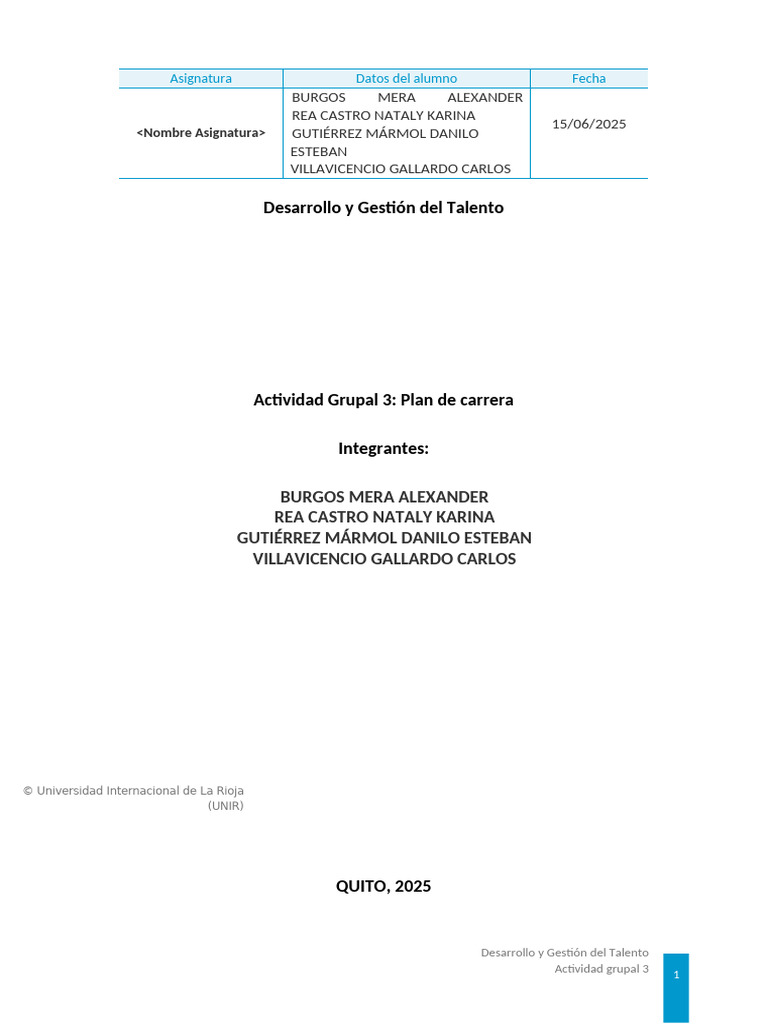 DGT - Actividad 3 - Plan de Carrera Grupo 4 | PDF | Gestión del talento | Inteligencia artificial
