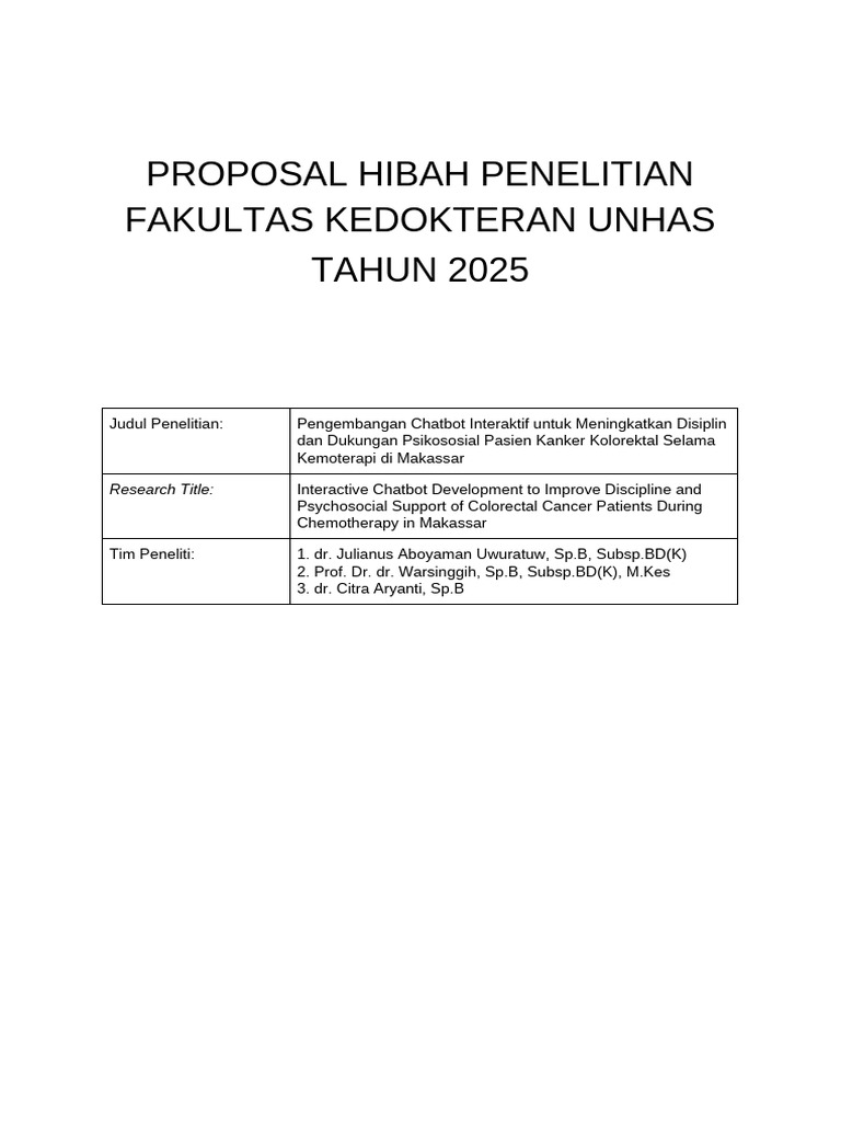 Format Proposal Hibah Penelitian FK UNHAS 2025 | PDF