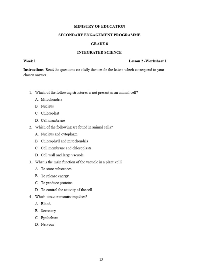 Grade 8 Integrated Science Week 1 Lesson 2 Worksheets 1 and ...