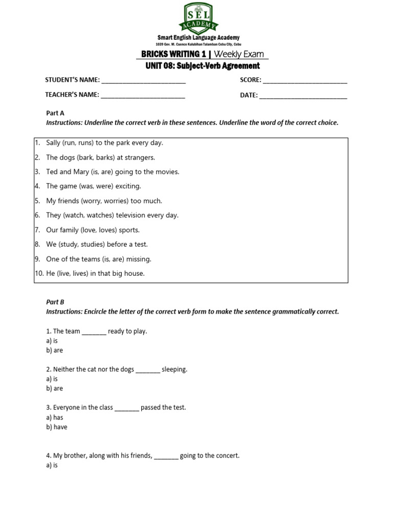 Bricks Writing 1 Weekly Test Unit 8 | PDF