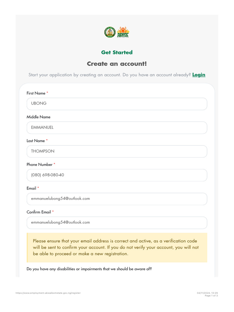 Arise Youth Employment Portal Registration | PDF | Identity Document