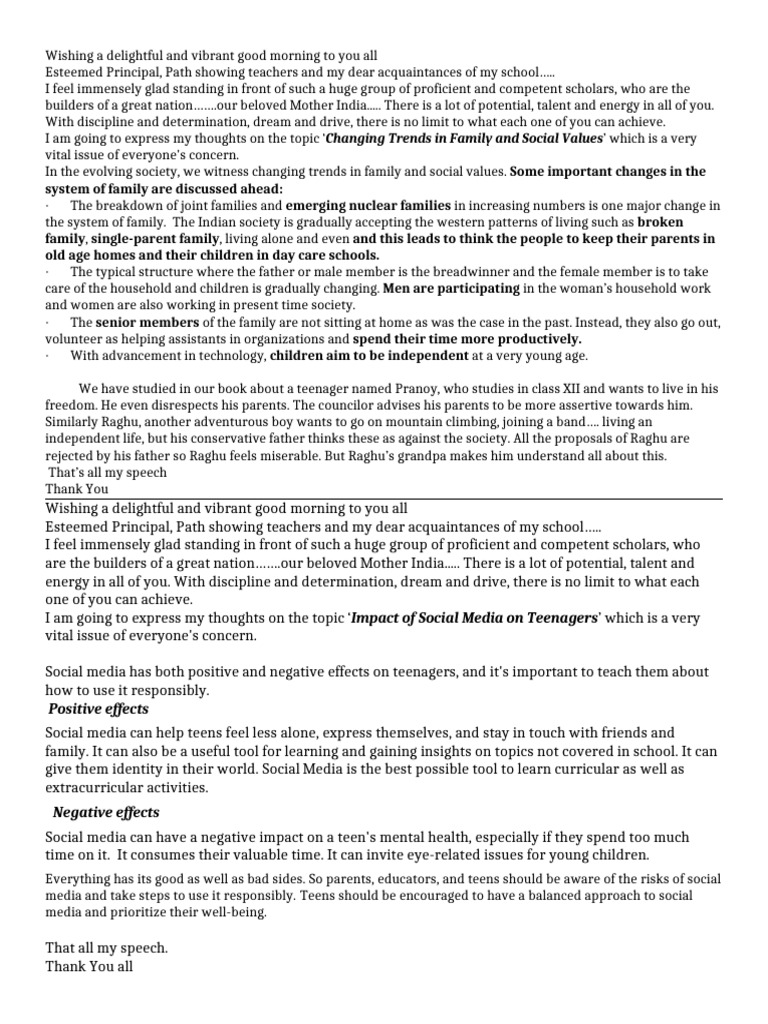 Speech Writing Class Viii All Half Yearly | PDF | Adolescence ...