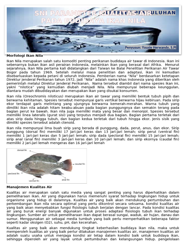 Leaflet SNI Parameter Kualitas Air Pembesaran Ikan Nila | PDF