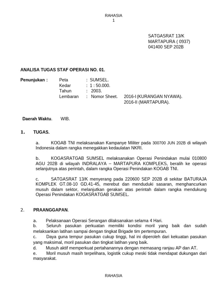 Analisis Operasi Militer SATGASRAT 13/K | PDF