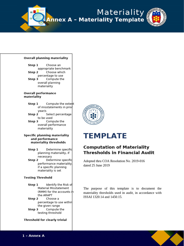 06 Annex A Materiality Template CSDEO | PDF | Equity (Finance) | Audit