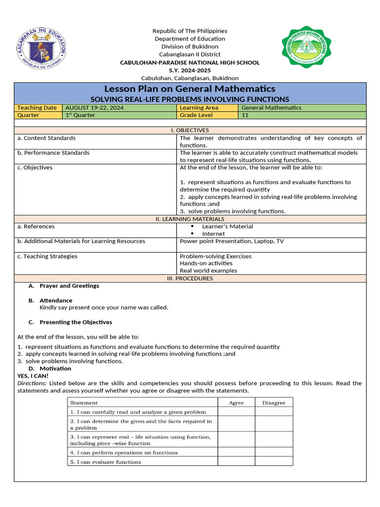 Lp3 Solving Problems Involving Functions | PDF | Learning | Cognition