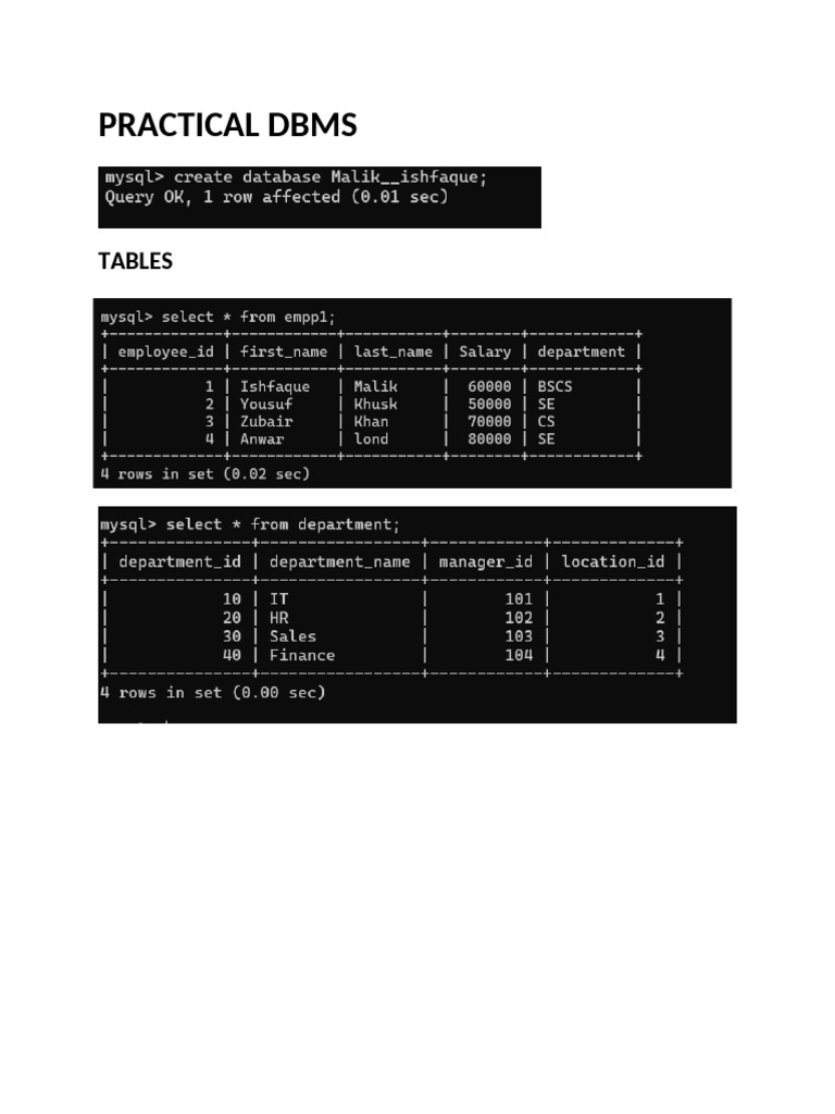 Practical Dbms by Malik - Ishfaque | PDF