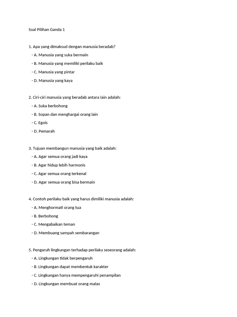 Soal Pilihan Ganda 1 | PDF