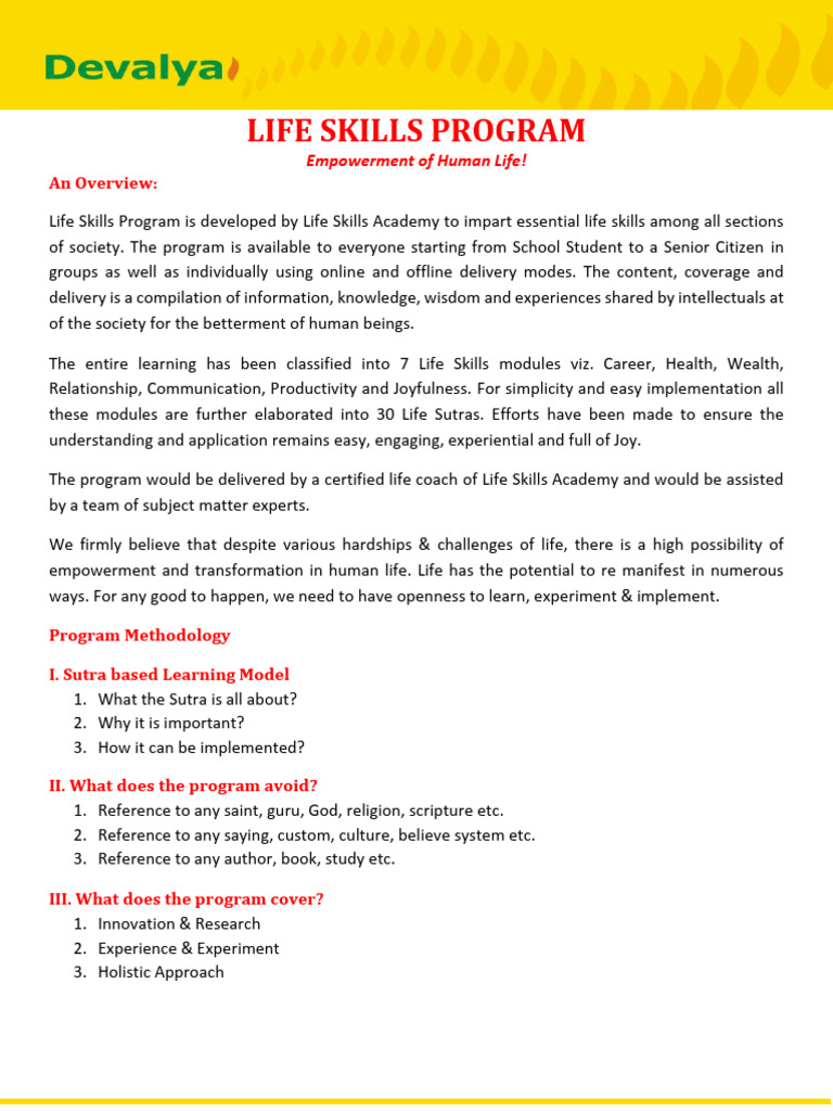Life Skills Program - An Introduction | PDF | Communication | Knowledge