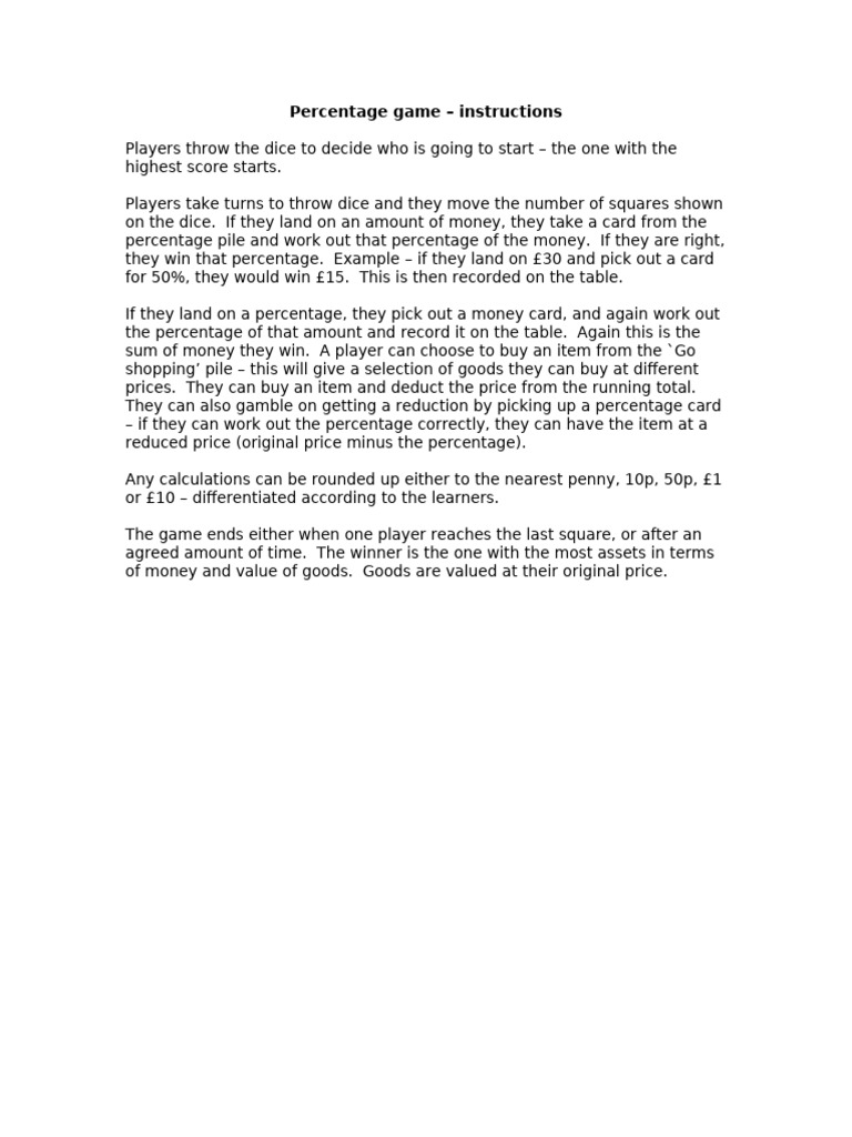 Percentage Game Rules | PDF