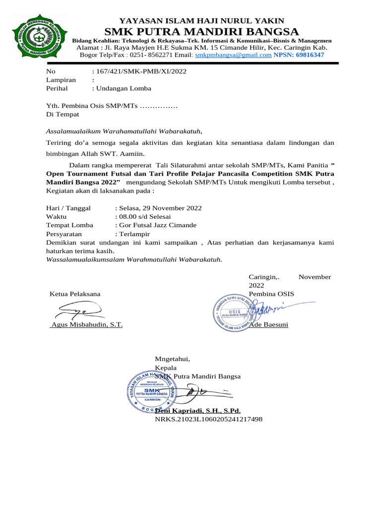 Undangan Futsal SMK PMB 2022 | PDF