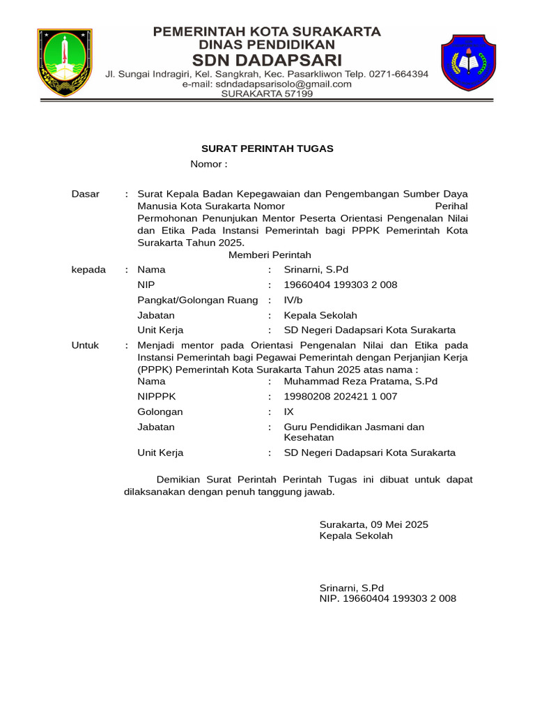 Surat Tugas Mentor | PDF