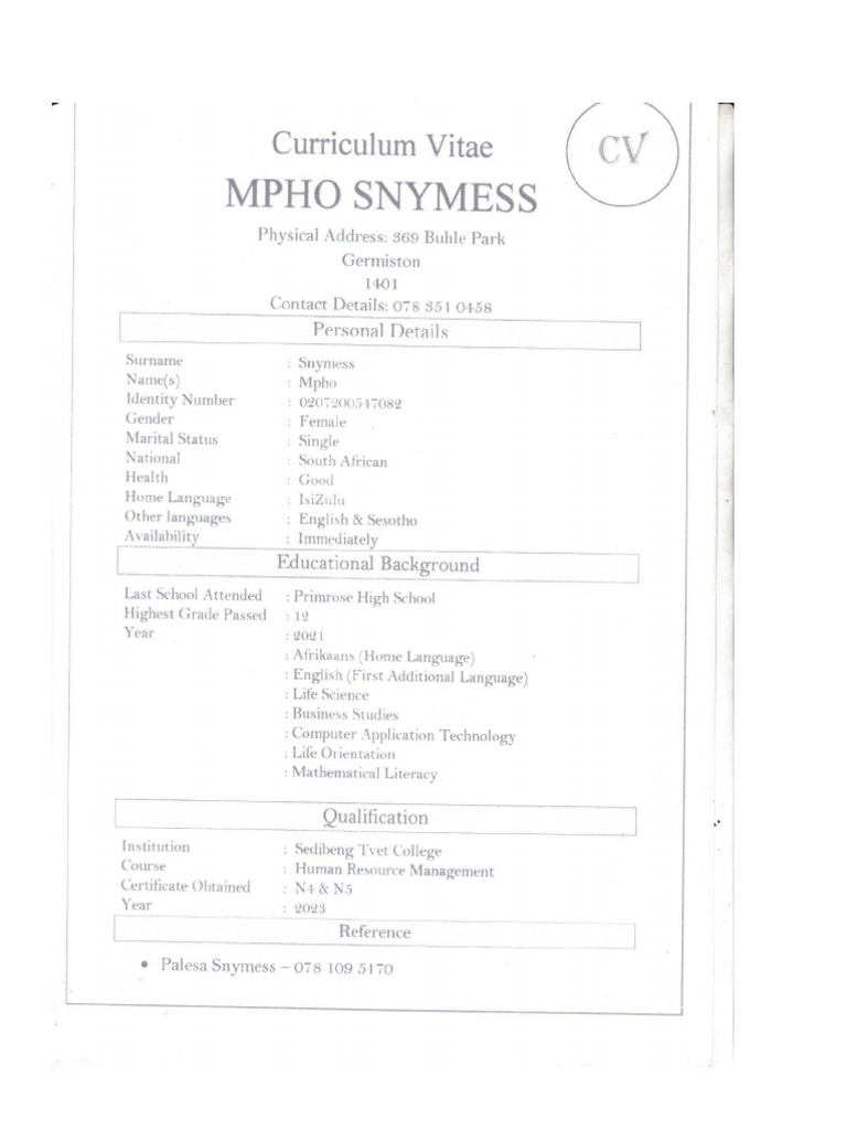 Mpho CV | PDF