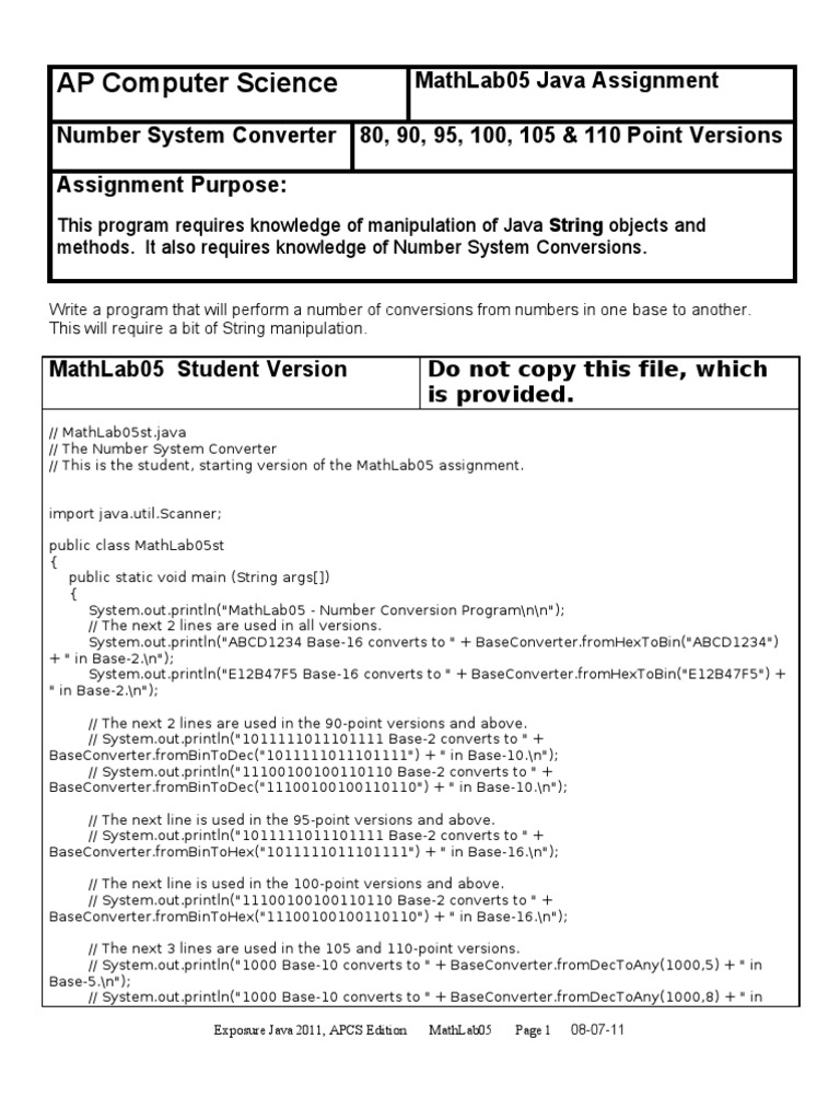 APCS Number System Converter | PDF | Java (Programming Language) | Software Engineering