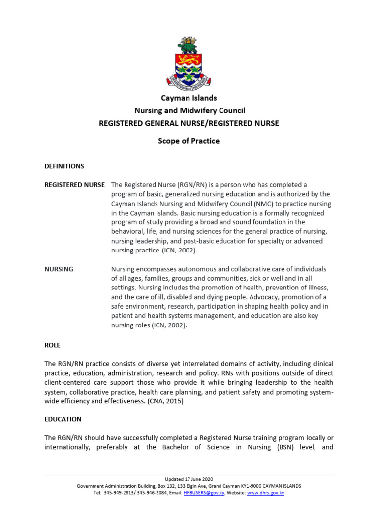 Cayman Islands Registered Nurse Scope | PDF | Nursing | Public Services