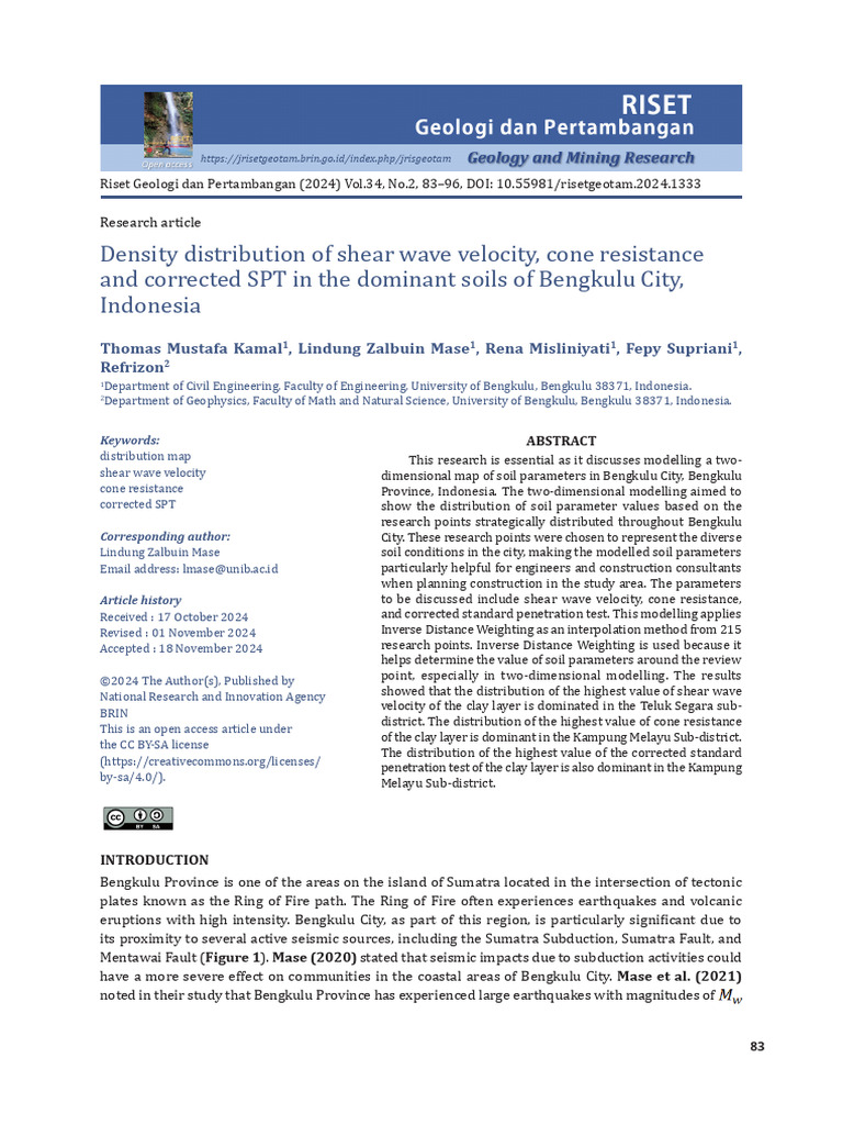 Density Distribution of Shear Wave Velocity, Cone Resistance and ...