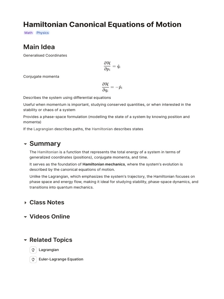 Hamiltonian Canonical Equations of Motion | PDF