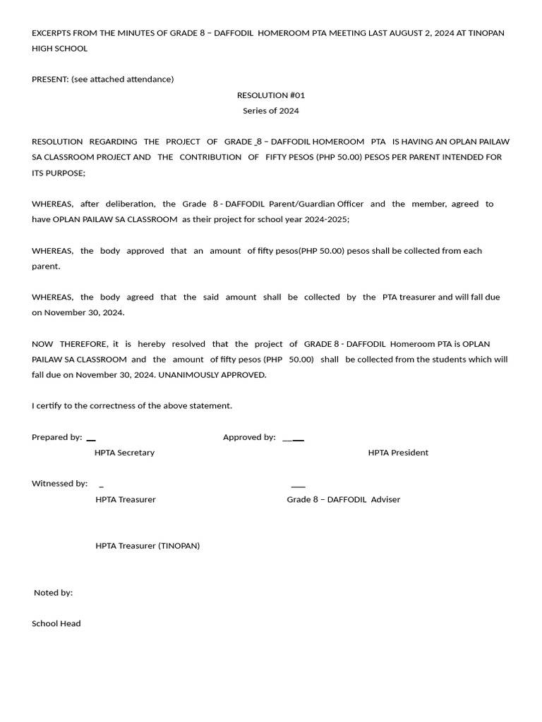 Resolution For School Project | PDF