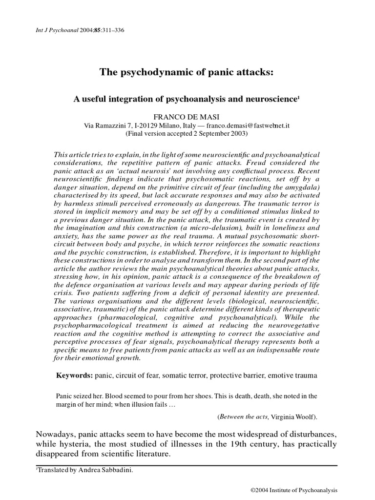 CLASE 10 - Masi (2004) Pyschodynamic Panic Attacks | PDF | Fear | Anxiety