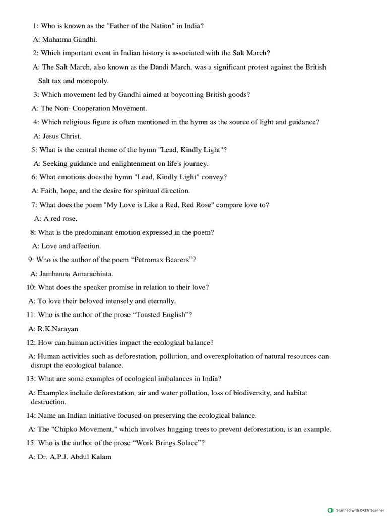 1 Mark Questions and Answers | PDF