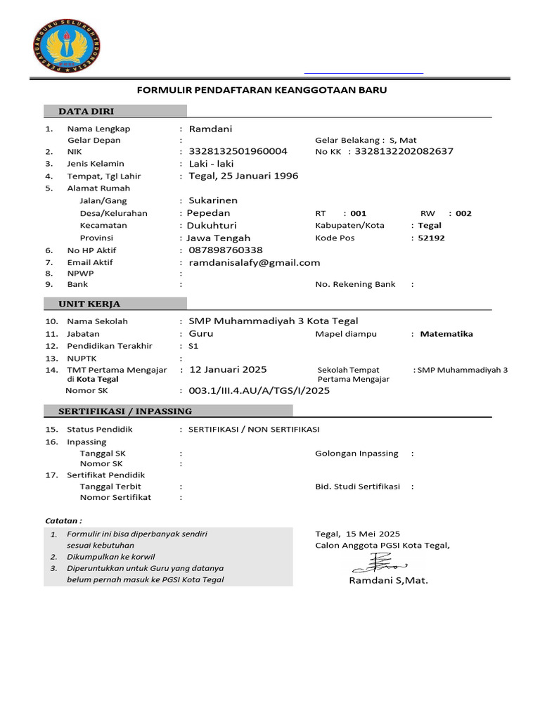 Formulir Anggota Baru 1 | PDF