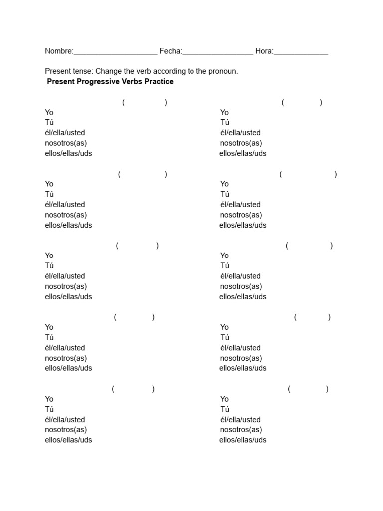 Present Progressive Verbs Practice | PDF
