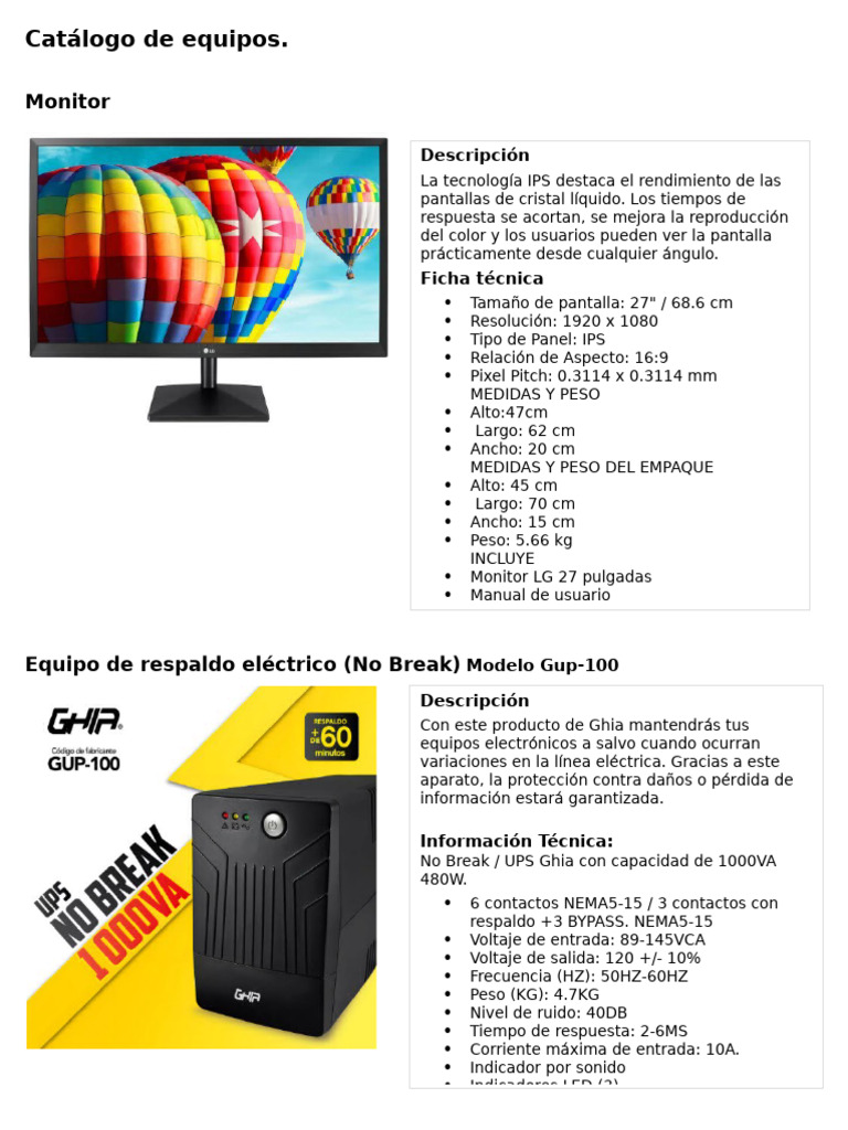 Catálogo de Equipo2 | PDF | Disco duro | Pantalla de cristal líquido