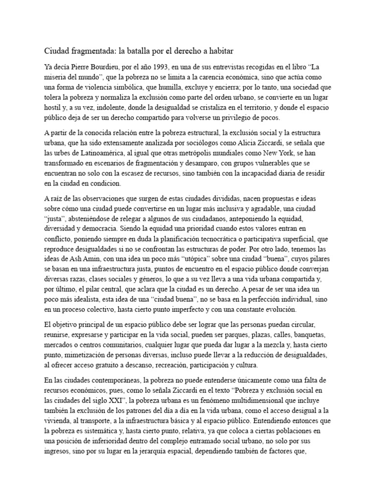 Derecho a habitar en ciudades fragmentadas | PDF | Pobreza | Pobreza e ...