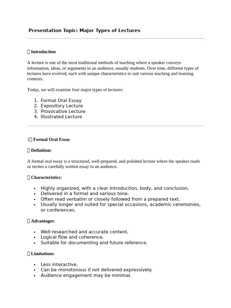 Types of Lectures Explained | PDF | Lecture | Essays