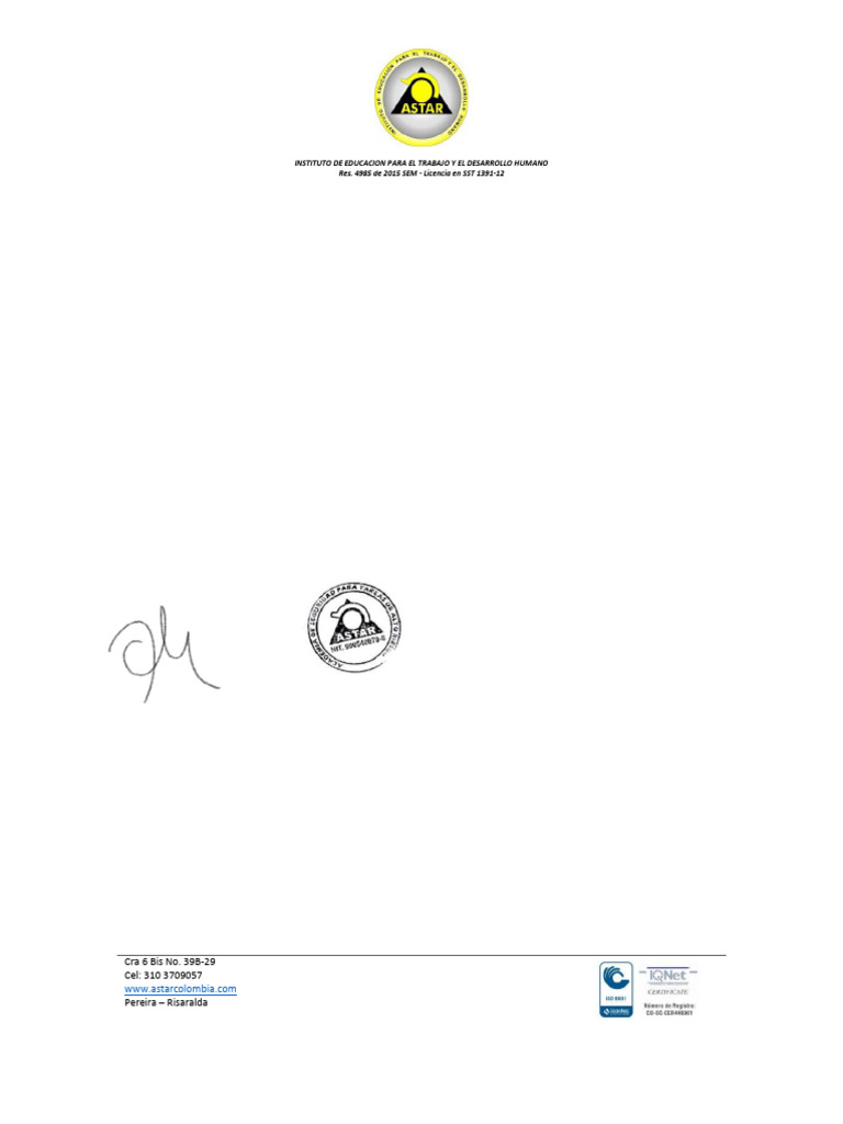 Certificado Instructora Yanet Astar | PDF