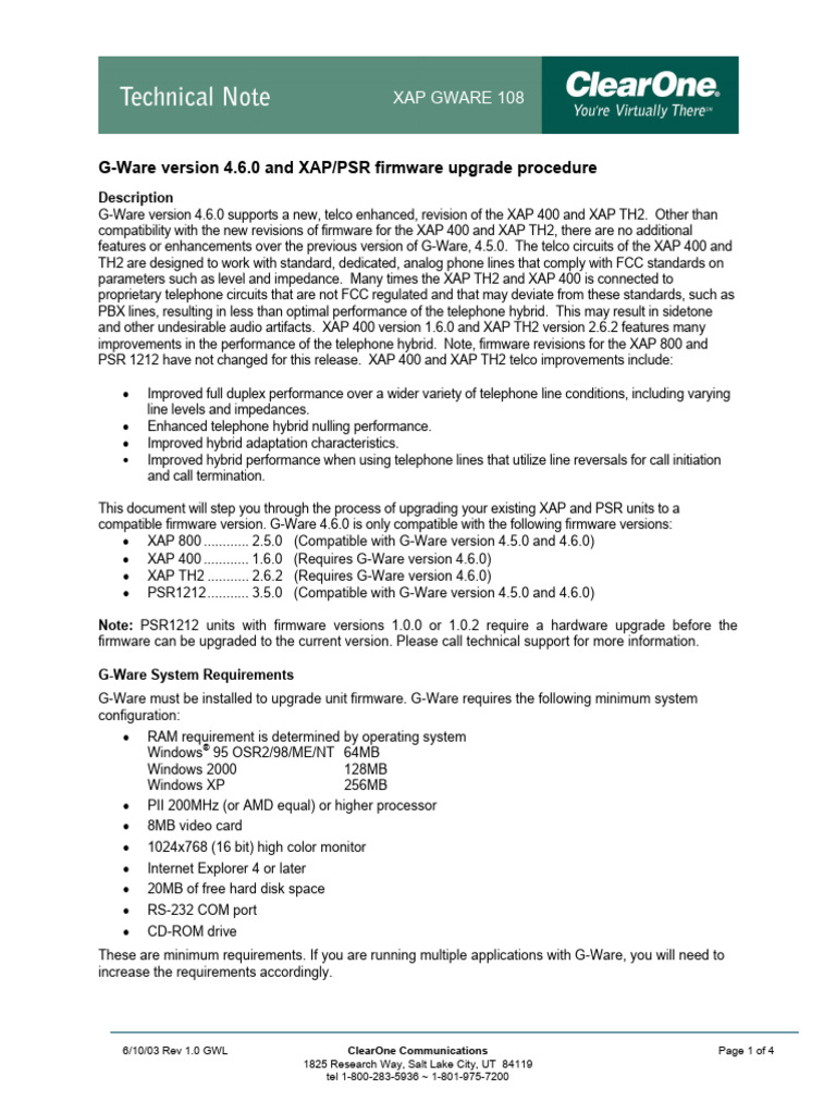 G-Ware 4.6.0 Firmware Upgrade Guide | PDF | Windows 2000 | Computer Science