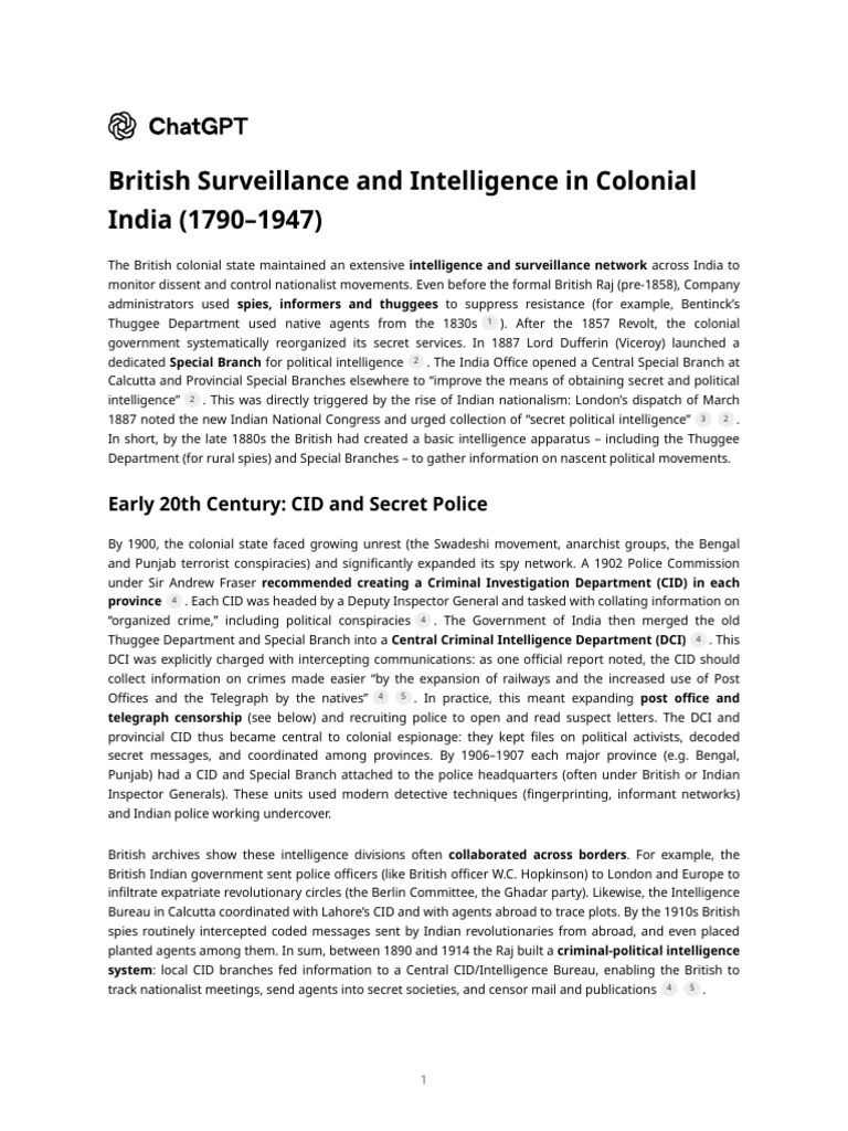British Colonial Intelligence in India | PDF | British Raj | British India