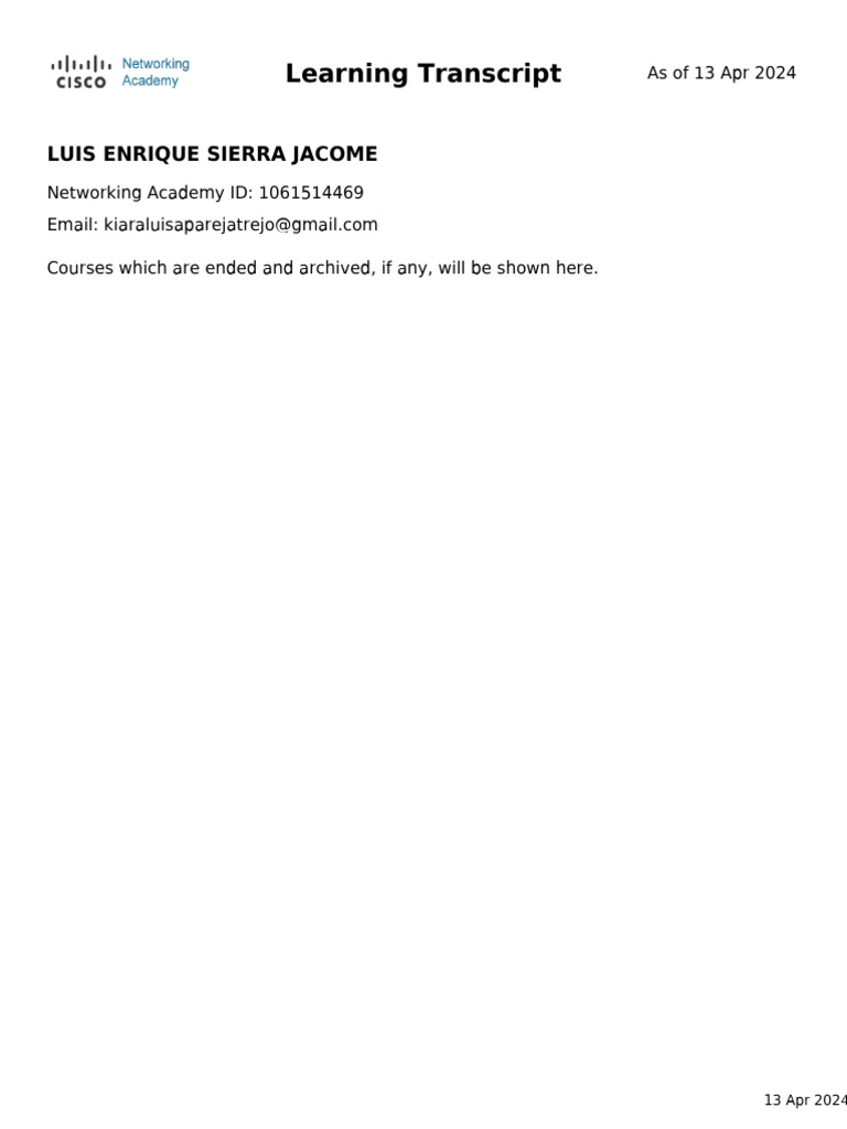 NetAcad Learning Transcript | PDF