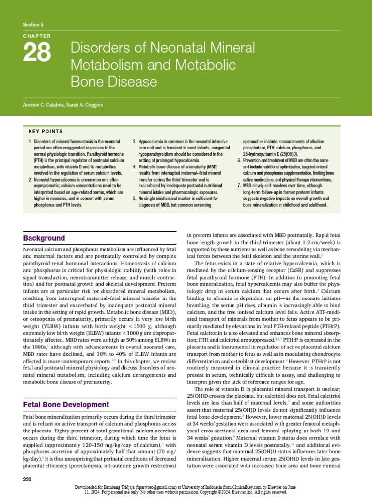 Principles of Neonatology CH 28 Disorders of Neonatal Mineral ...